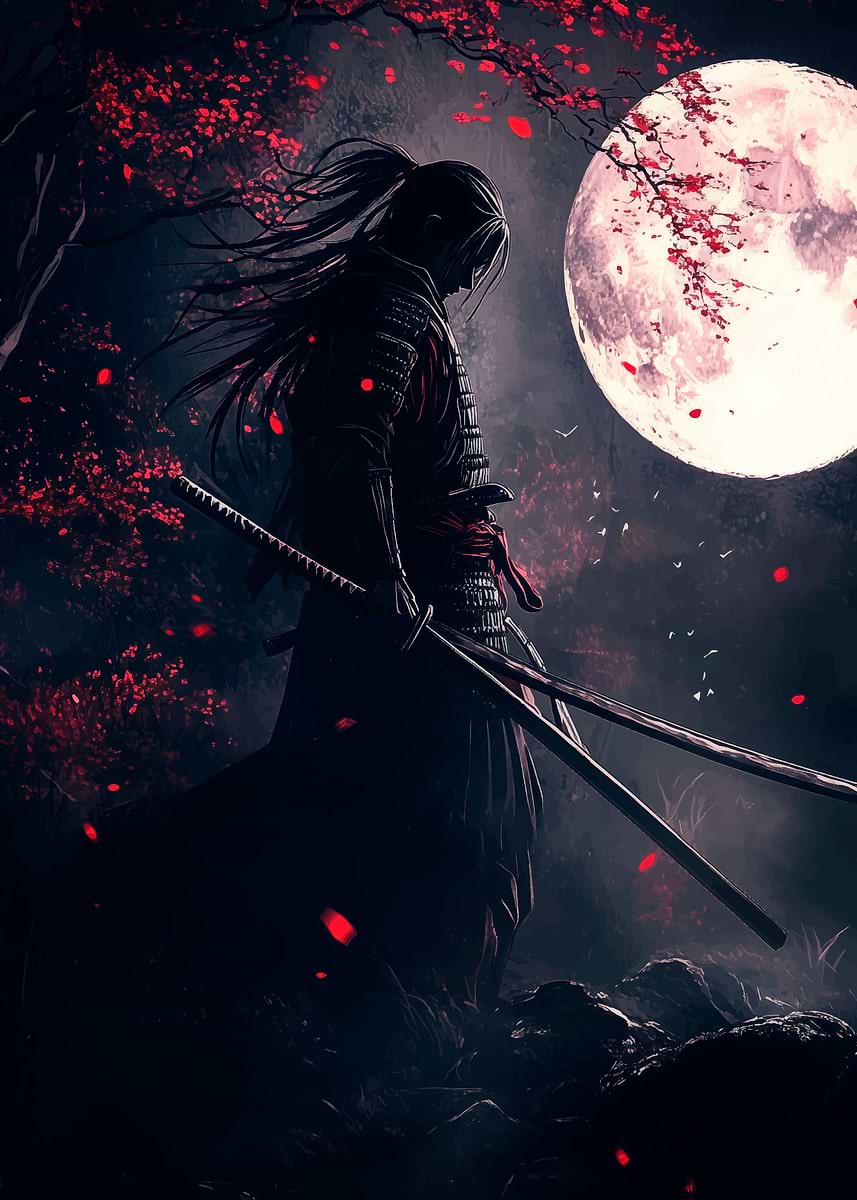 'Samurai Under Moonlight' Poster, picture, metal print, paint by You ...