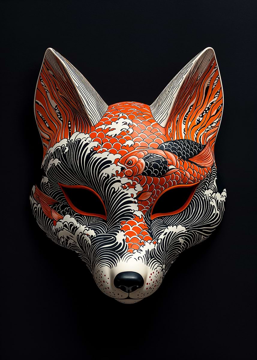 'Fox Mask with Koi Fish' Poster, picture, metal print, paint by ...