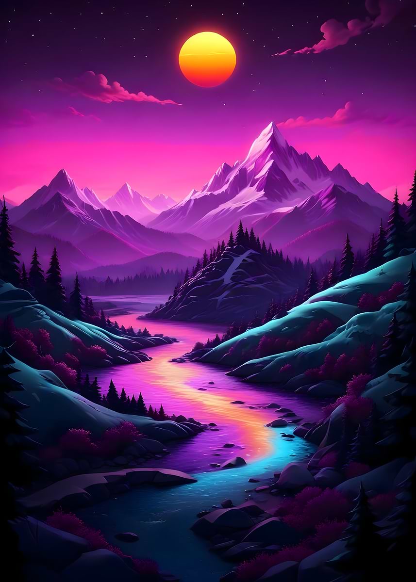 'Purple Mountain Sunset' Poster, picture, metal print, paint by Elopxl ...