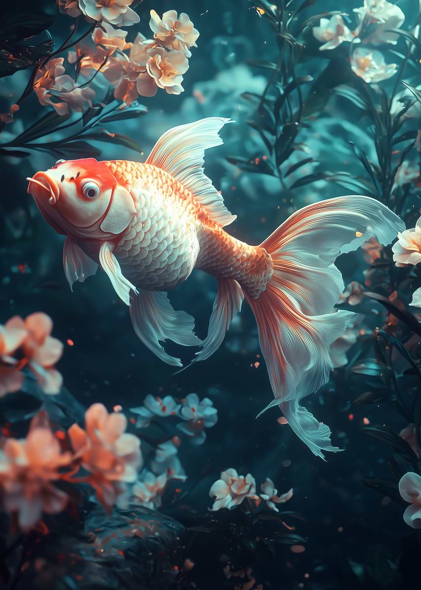 'Goldfish in Bloom' Poster, picture, metal print, paint by Tesiga ...