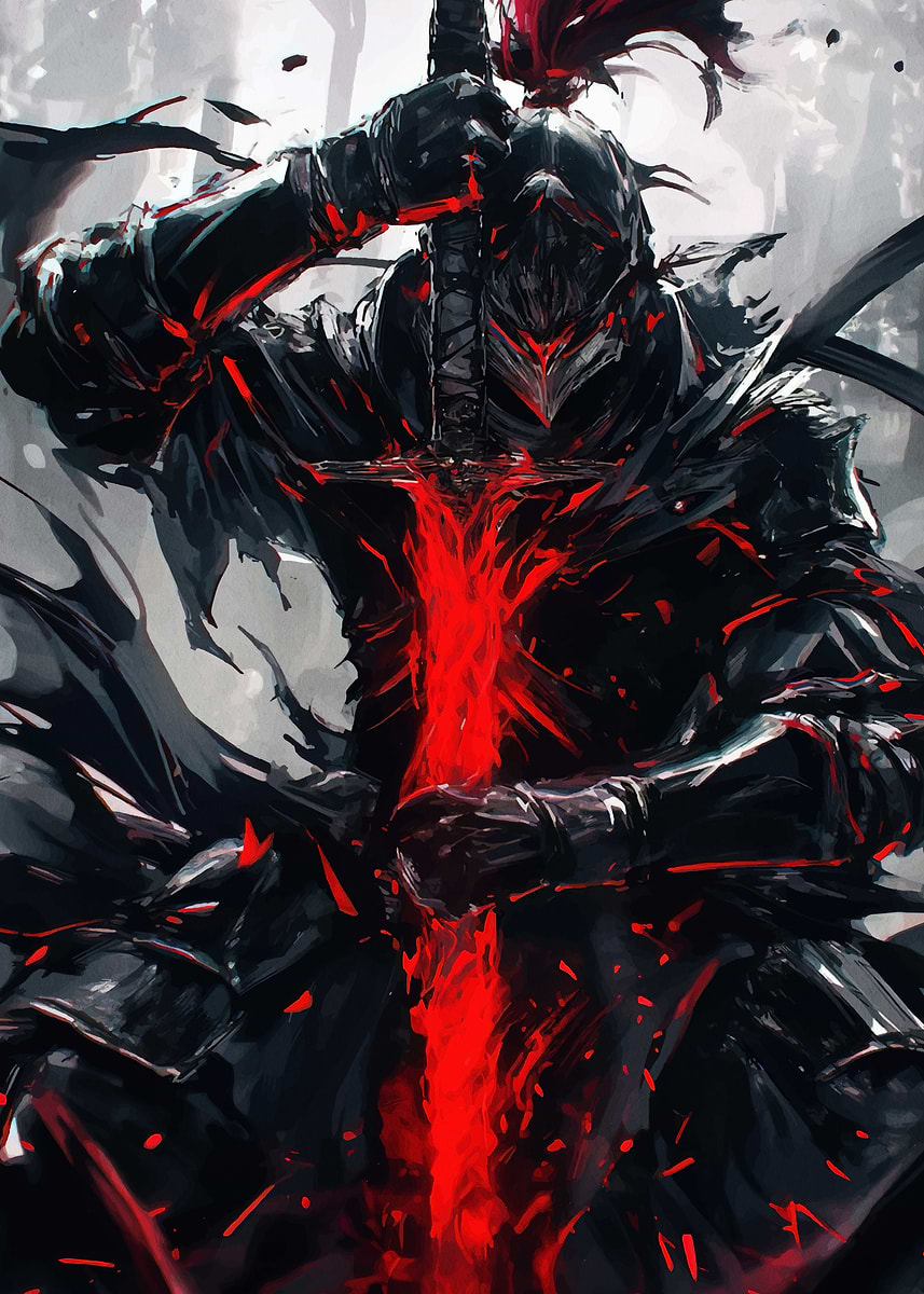 'Dark Knight with Red Sword' Poster, picture, metal print, paint by ...