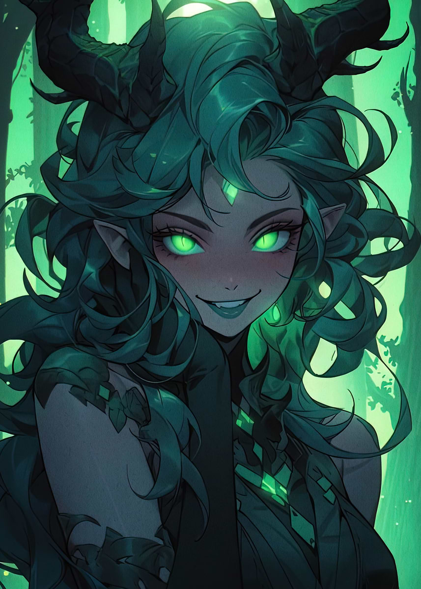 'Green-Eyed Demoness' Poster, picture, metal print, paint by Lyon Mysha ...