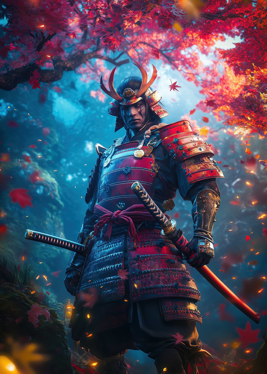 'Samurai Warrior in Autumn' Poster, picture, metal print, paint by ...