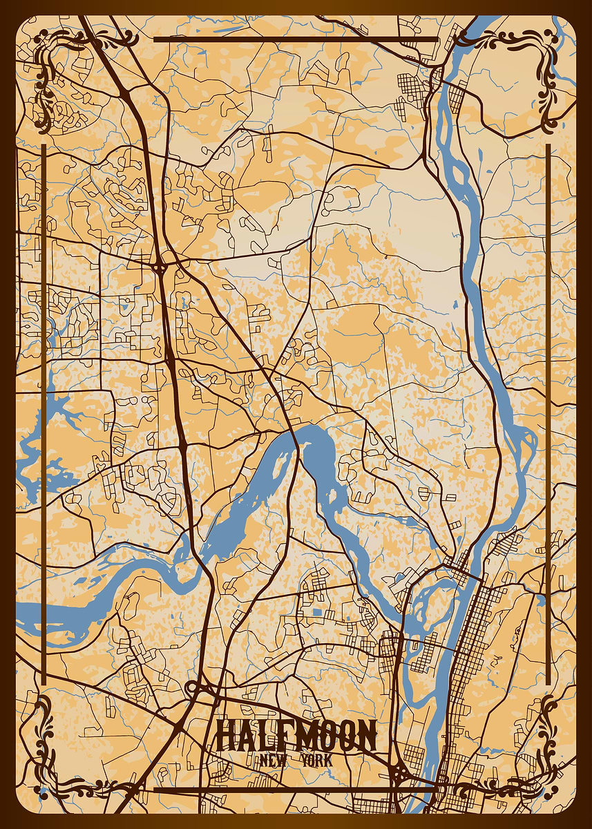 'Halfmoon, New York Map' Poster, picture, metal print, paint by Ibrohim ...