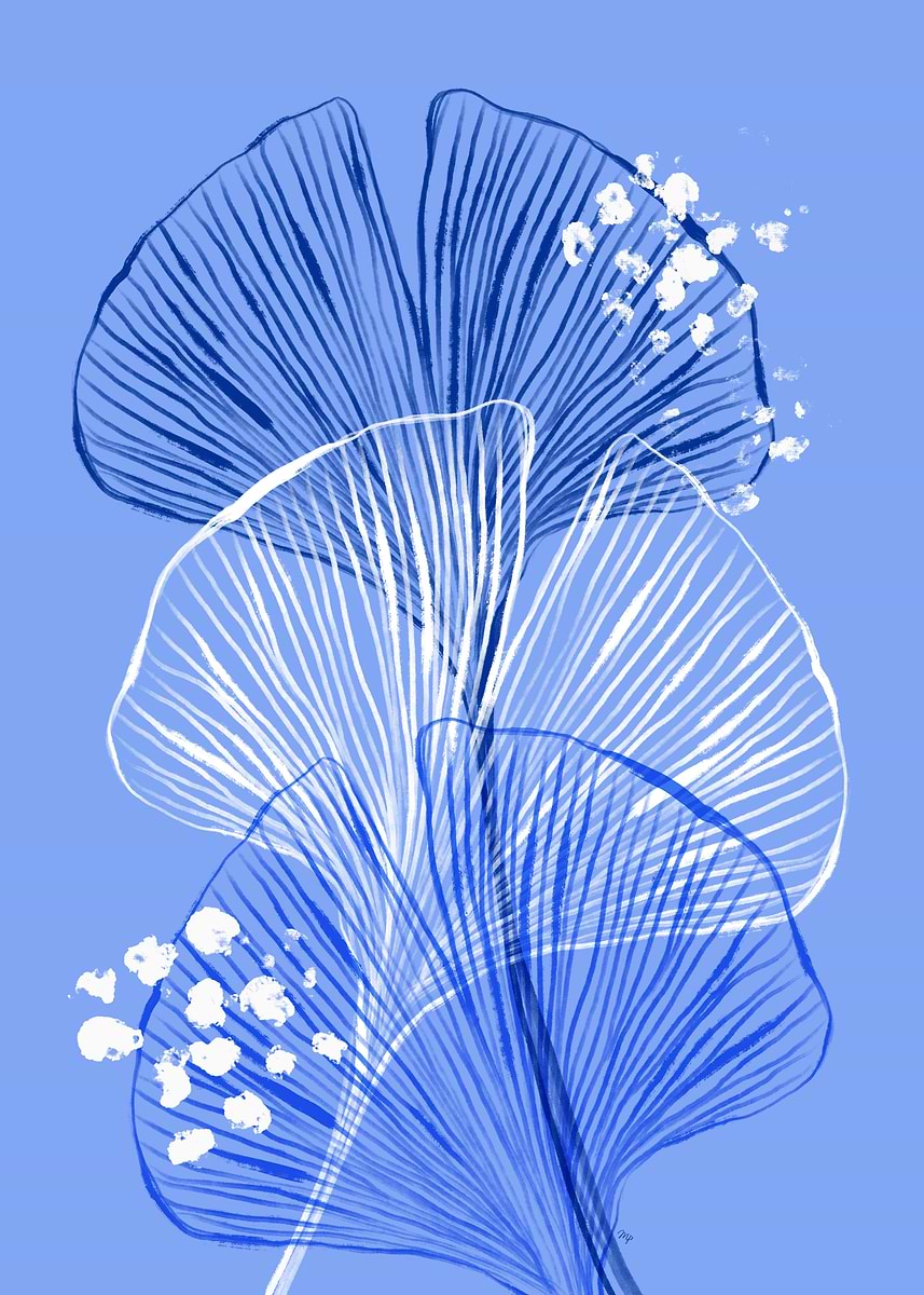 'Blue Ginkgo Leaves' Poster, picture, metal print, paint by Martina ...