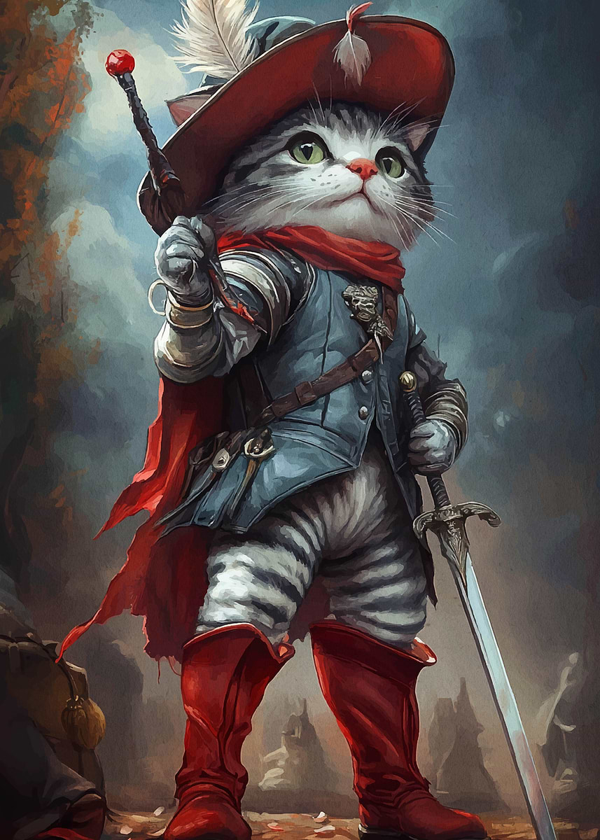 'Cat Knight' Poster, picture, metal print, paint by Zarah Larson | Displate