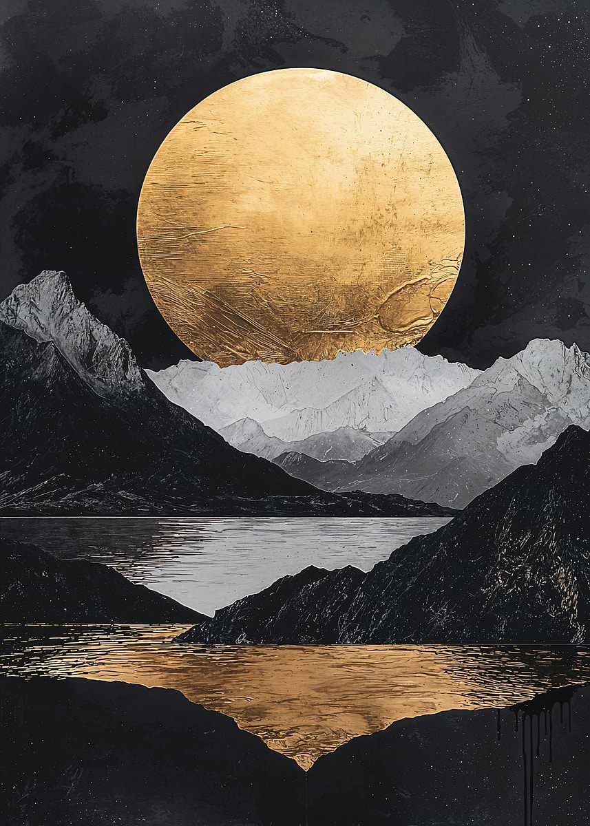 'Golden Moon Landscape' Poster, picture, metal print, paint by ...