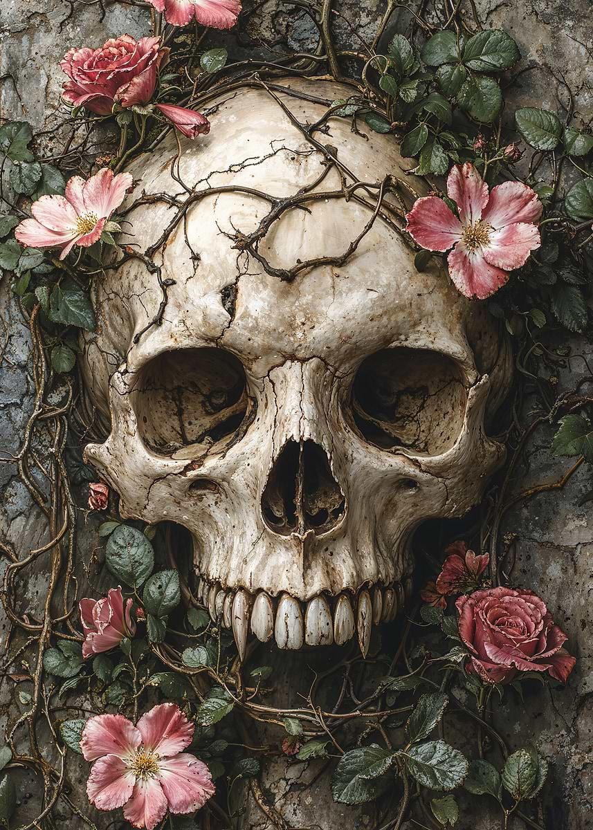'Skull and Roses' Poster, picture, metal print, paint by shakes | Displate