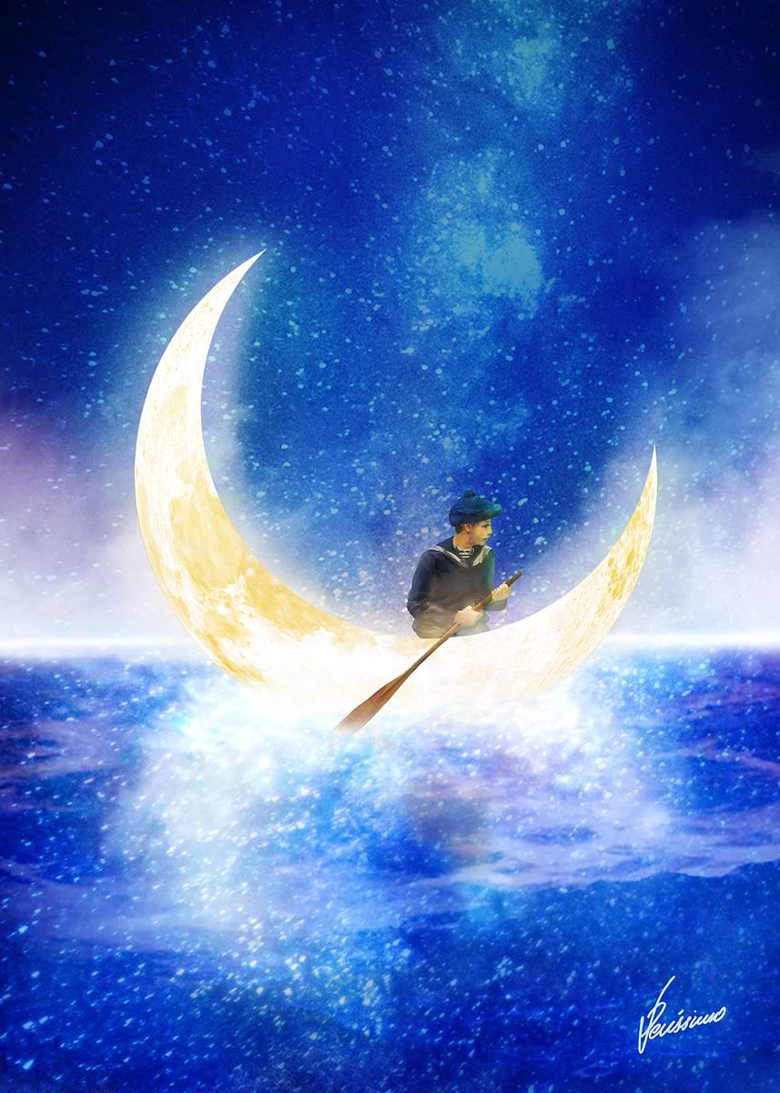 'Moonlight Sailing' Poster, picture, metal print, paint by Diogo ...