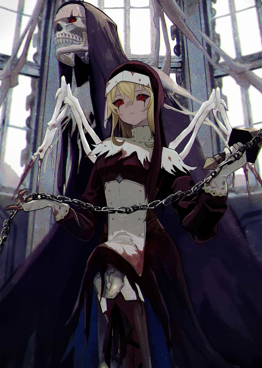 'Nun with Chains and Skeleton' Poster, picture, metal print, paint by ...