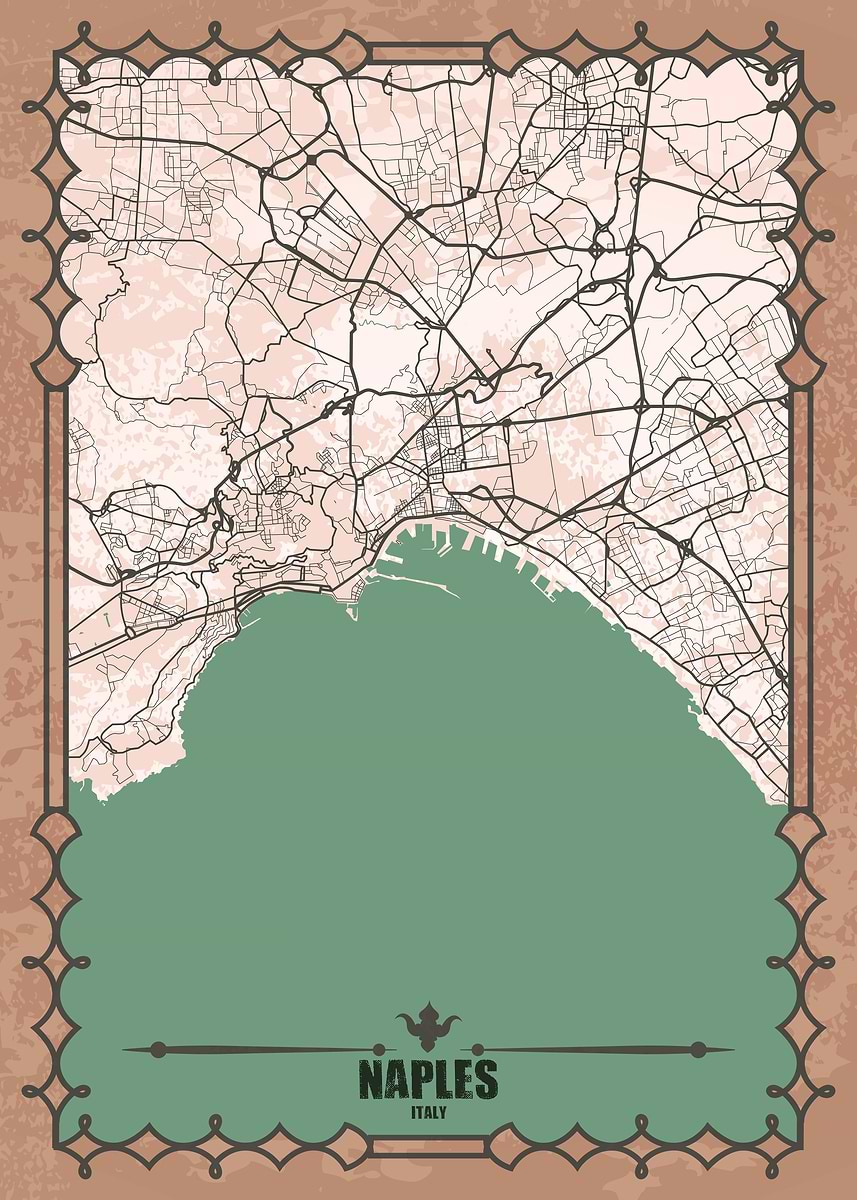 'Naples City Map' Poster, picture, metal print, paint by DE Maps | Displate