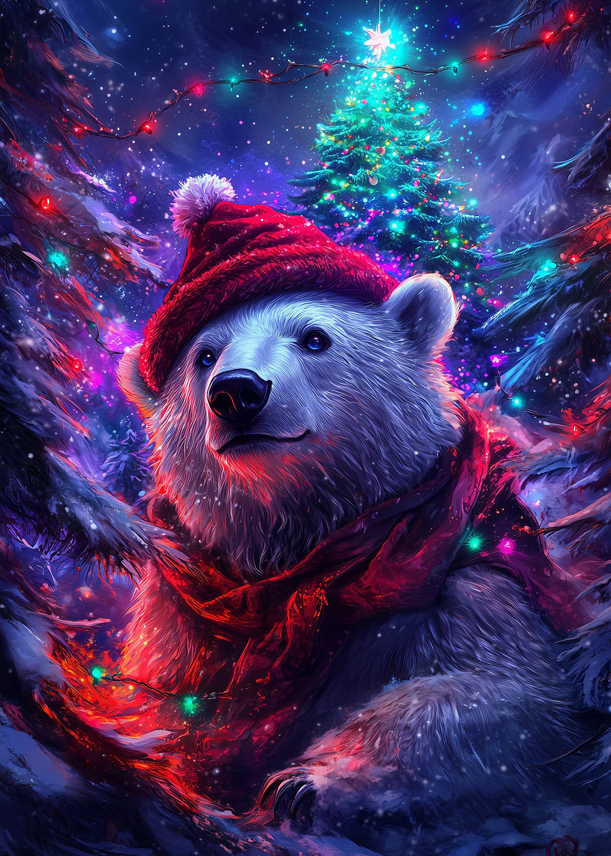 'Polar Bear Christmas' Poster, picture, metal print, paint by ...
