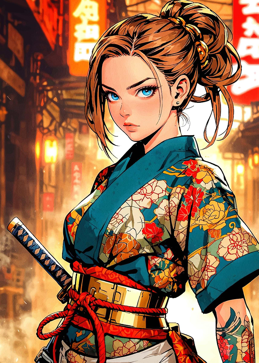 'Anime Samurai Woman' Poster, picture, metal print, paint by Mollie ...