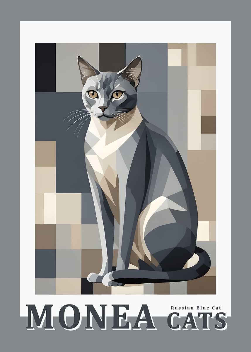 'Russian Blue Cat - Abstract Poster' Poster, picture, metal print ...