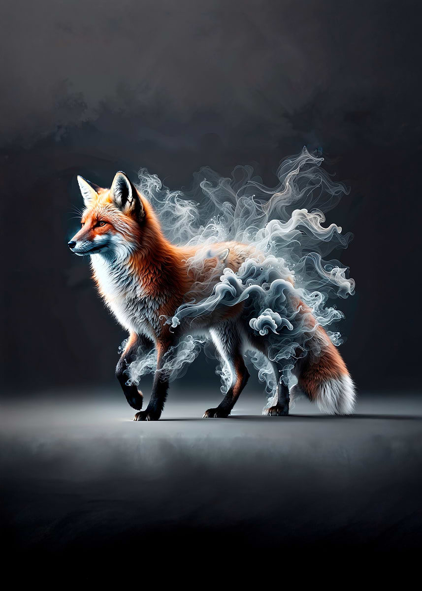 'Red Fox in Smoke' Poster, picture, metal print, paint by shakes | Displate