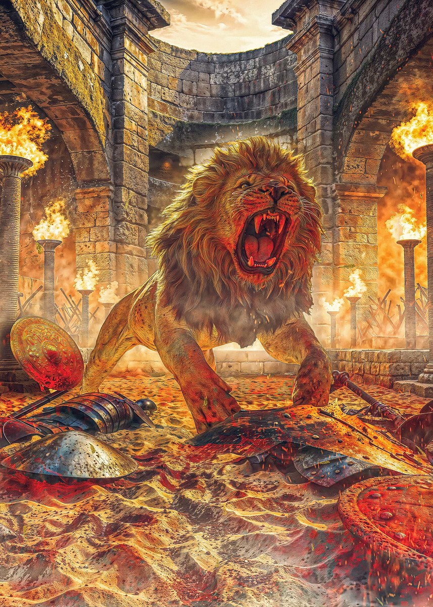 'Gladiators attacked by lio' Poster, picture, metal print, paint by ...