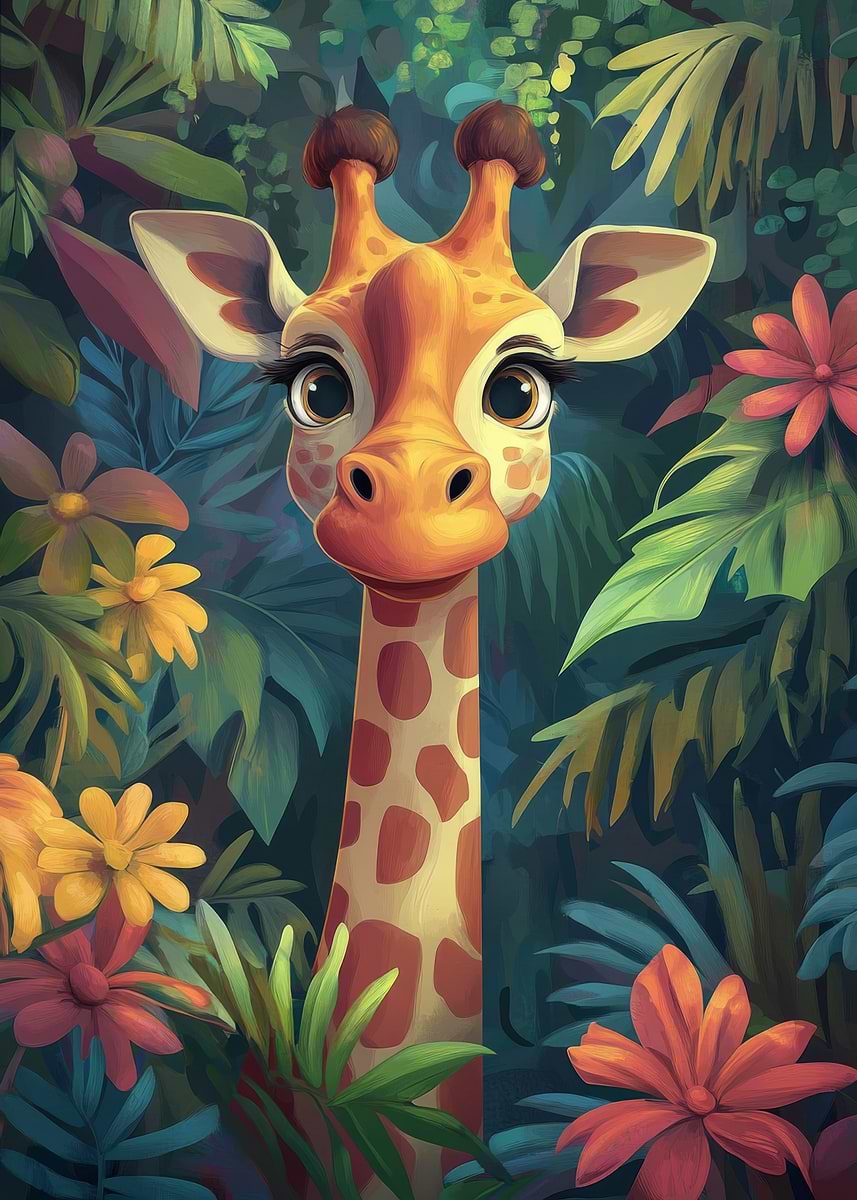'Giraffe in Jungle' Poster, picture, metal print, paint by Byrdyak ...