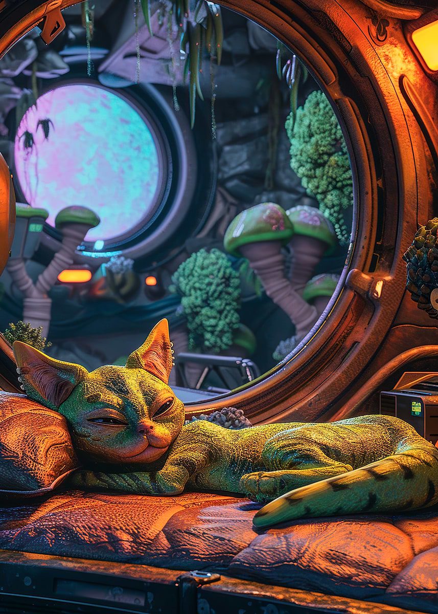 'Alien Cat in Spaceship' Poster, picture, metal print, paint by Ariel ...