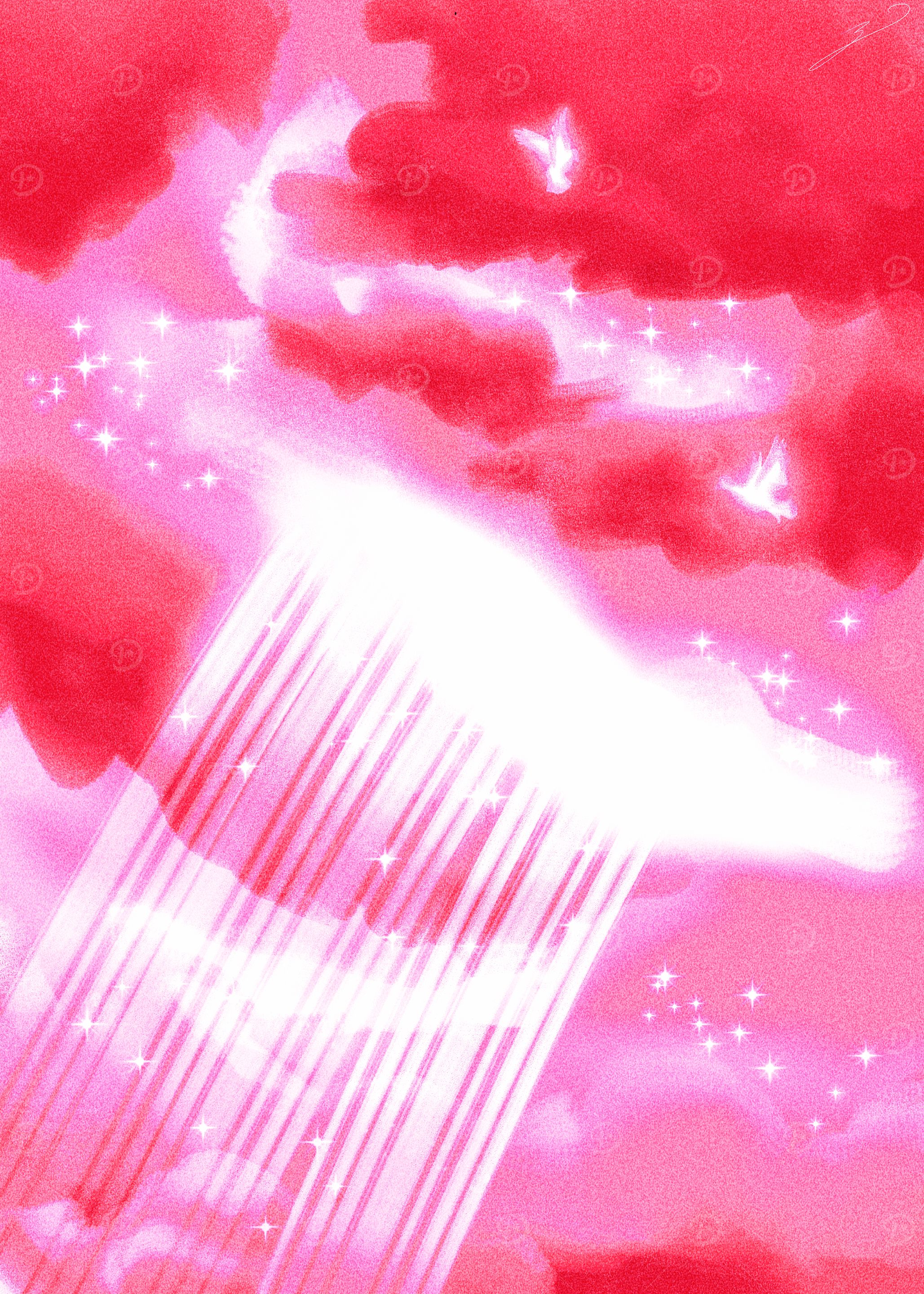'Dreamlike Scene of Pink Scarlet Clouds Illuminated by Rays of Light ...