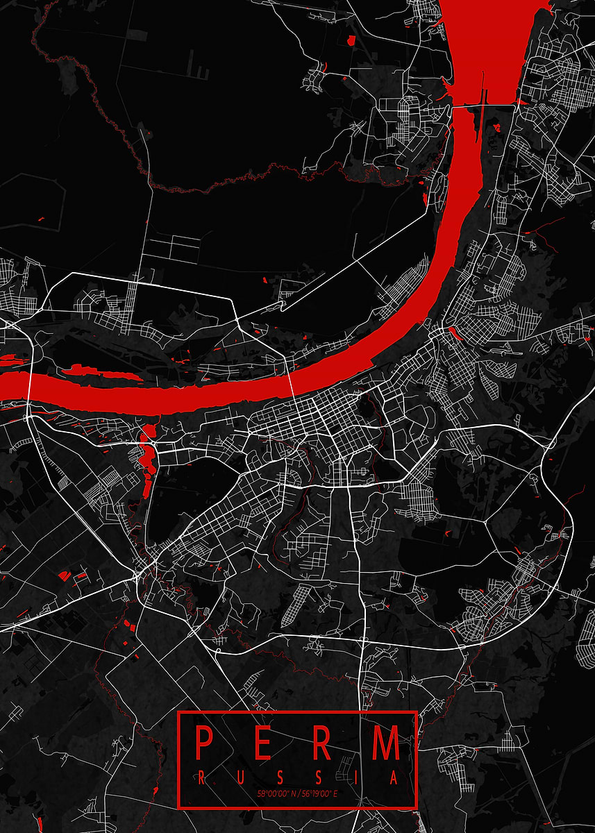 'Perm City Map Russia Oriental' Poster, picture, metal print, paint by ...