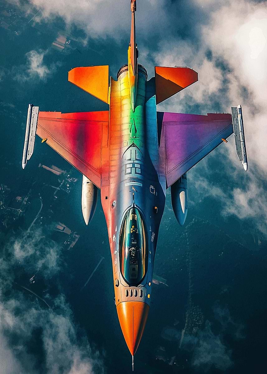 'Rainbow F-16 Fighter Jet' Poster, picture, metal print, paint by ...