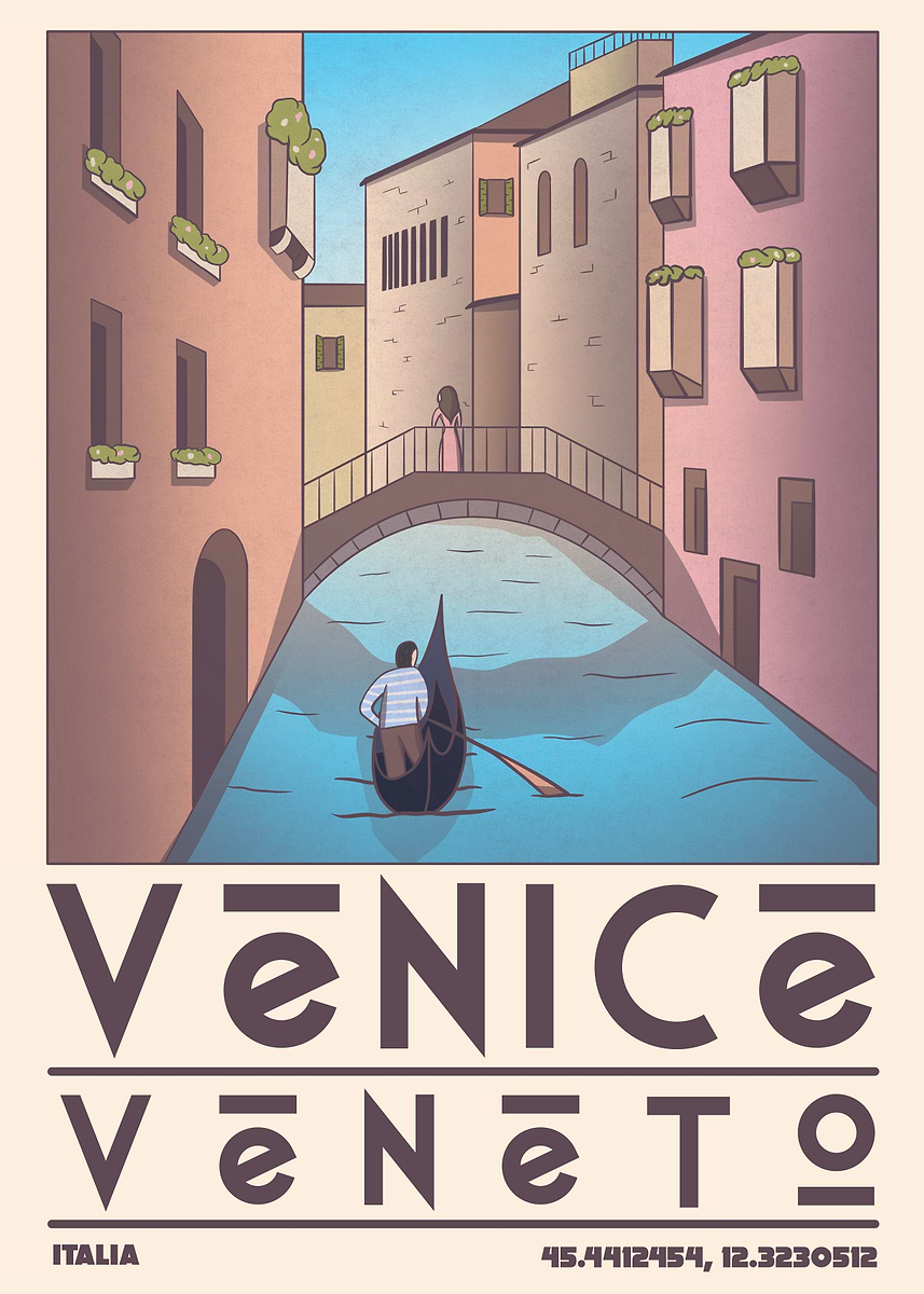 'Venice Gondola Illustration' Poster, picture, metal print, paint by ...