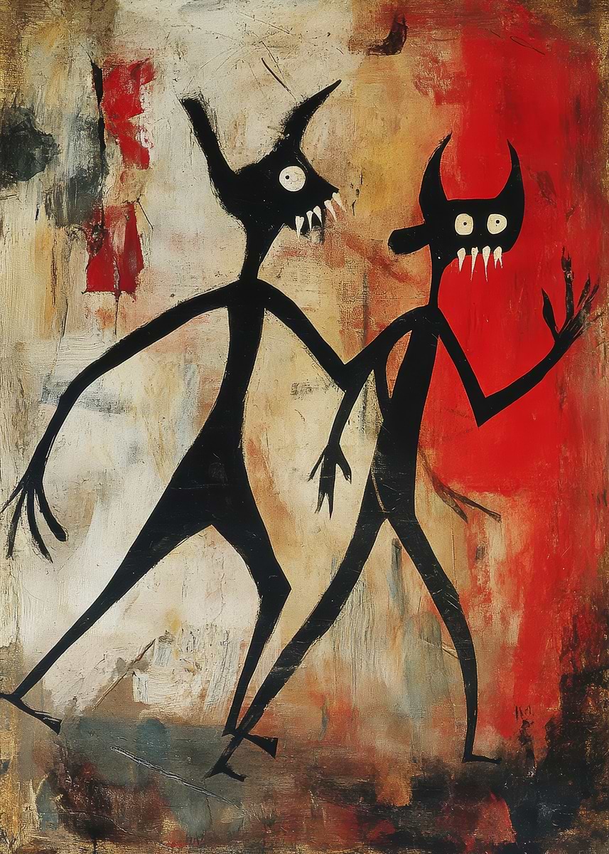 'Two abstract demons' Poster, picture, metal print, paint by The Deep ...