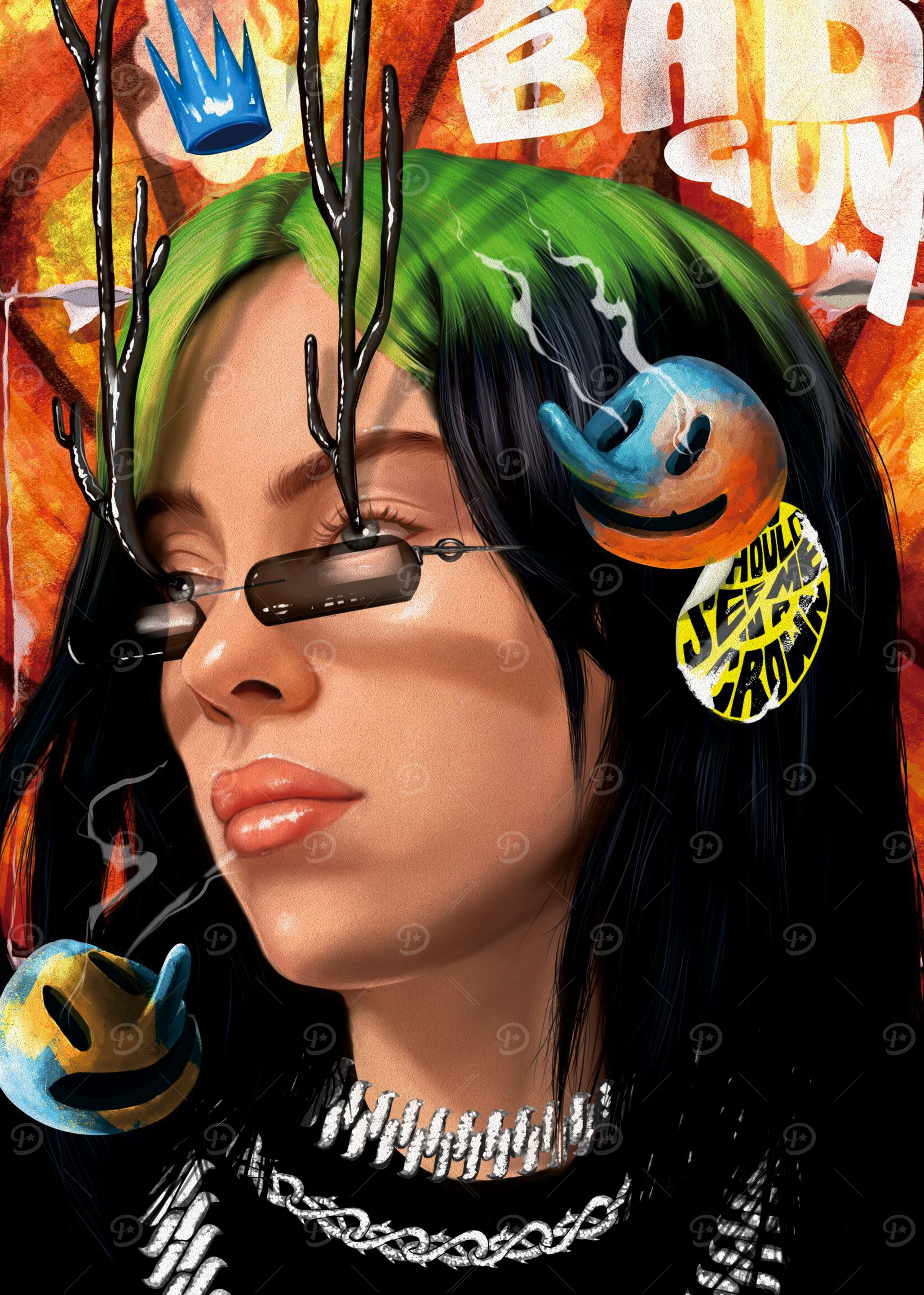 'Billie Eilish Bad Guy Art' Poster, picture, metal print, paint by Randy Ortega | Displate