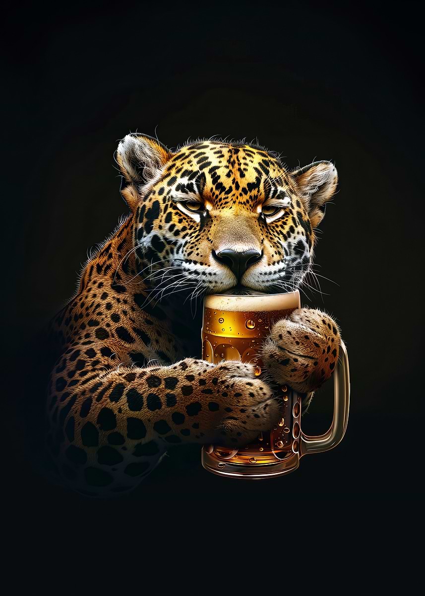 'Jaguar with Beer' Poster, picture, metal print, paint by HexorFunny ...