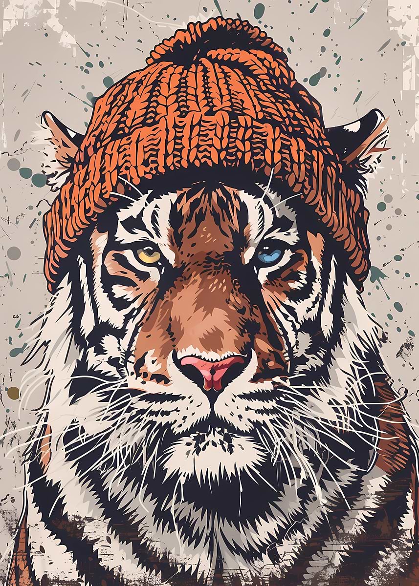 'Tiger in Beanie' Poster, picture, metal print, paint by HauntedHeart ...