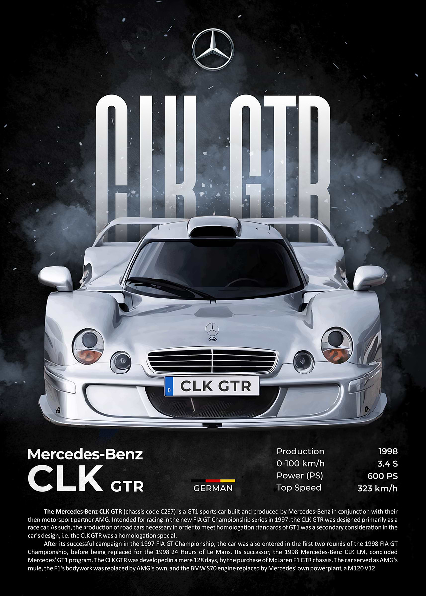 'Mercedes-Benz CLK GTR' Poster, picture, metal print, paint by Joko ...