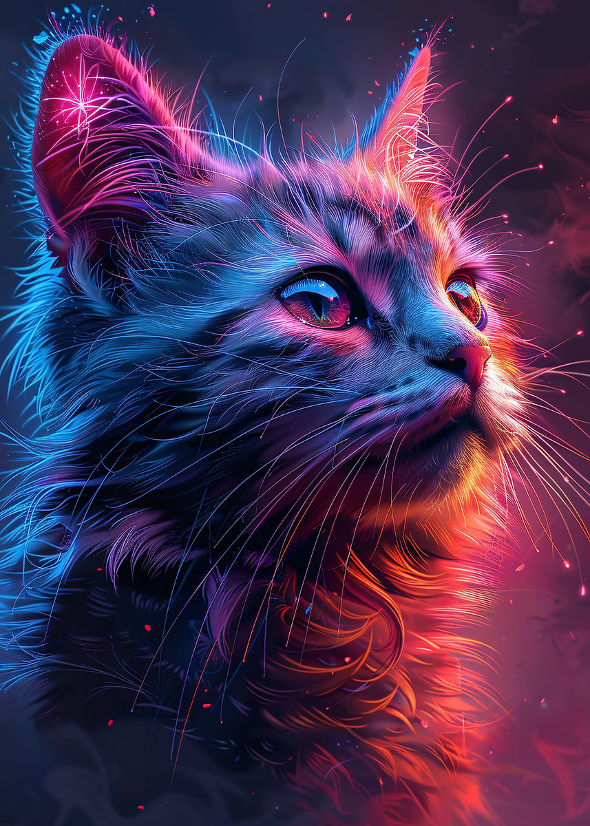 'Neon Cat Portrait' Poster, picture, metal print, paint by Stefan Merz ...