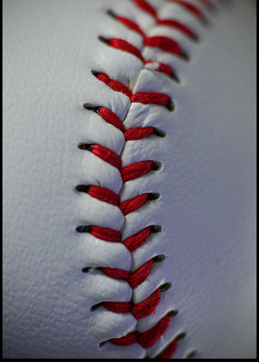 'Baseball Ball Close-Up Caption' Poster, picture, metal print, paint by ...