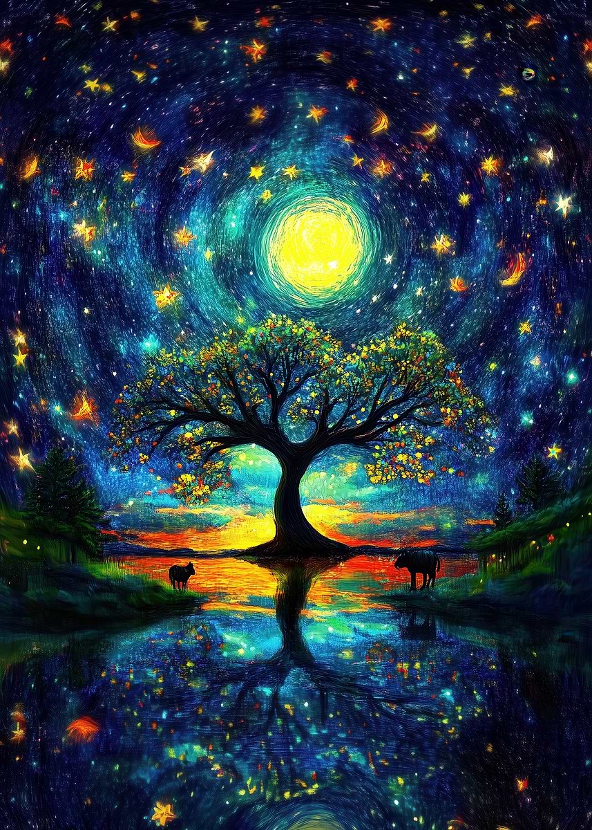 'Starry Night Tree' Poster, picture, metal print, paint by Maestros ...