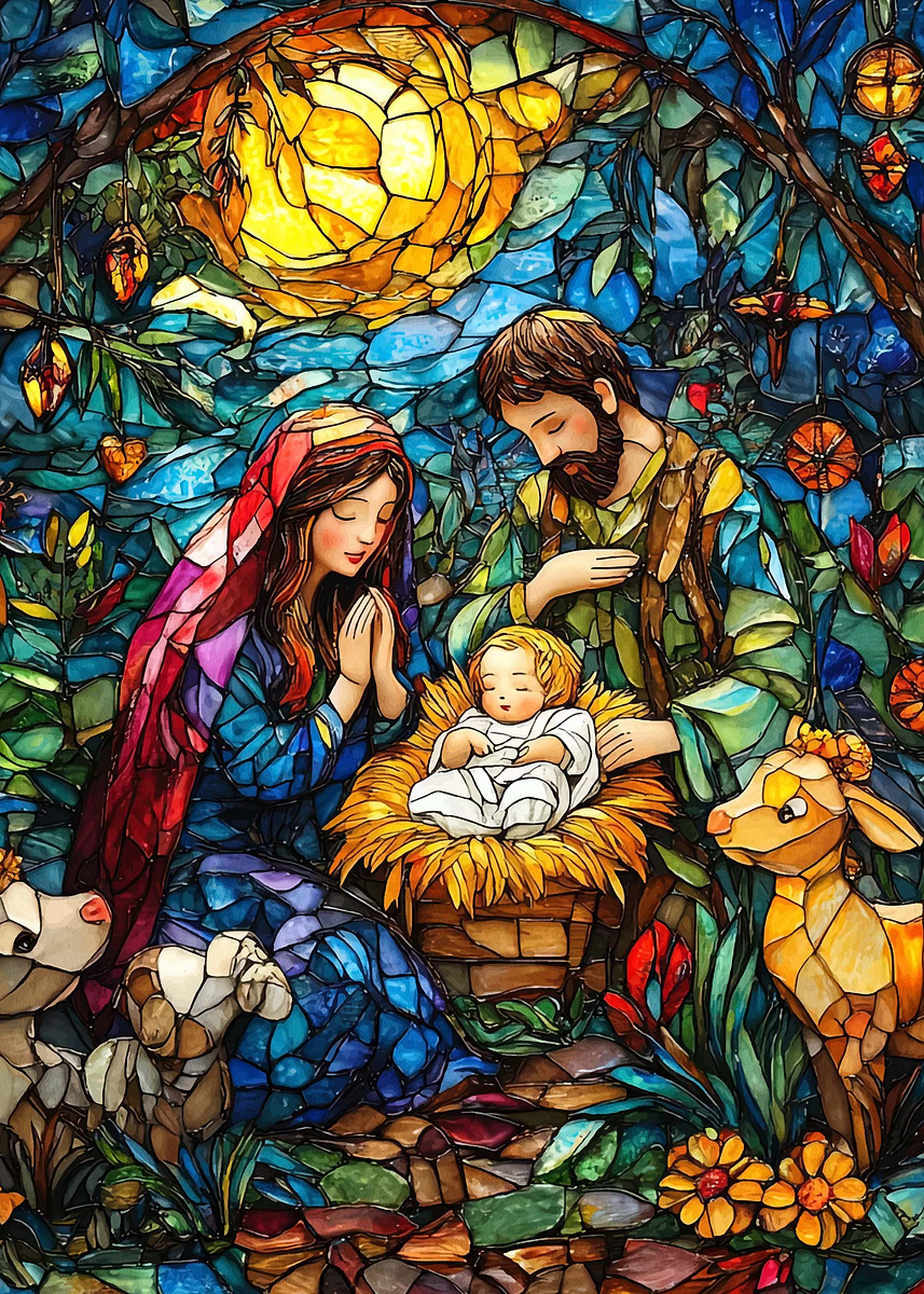 'Nativity Scene Stained Gla' Poster, picture, metal print, paint by ...