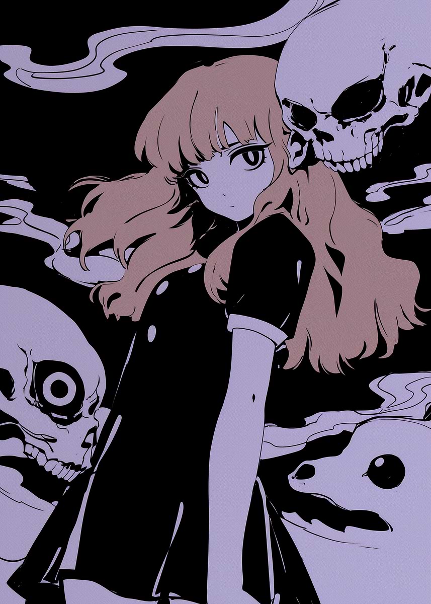 'Anime Girl with Skulls' Poster, picture, metal print, paint by Sumi ...