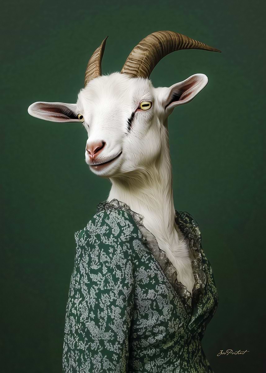 'Portrait of a Goat in Dress' Poster, picture, metal print, paint by ...