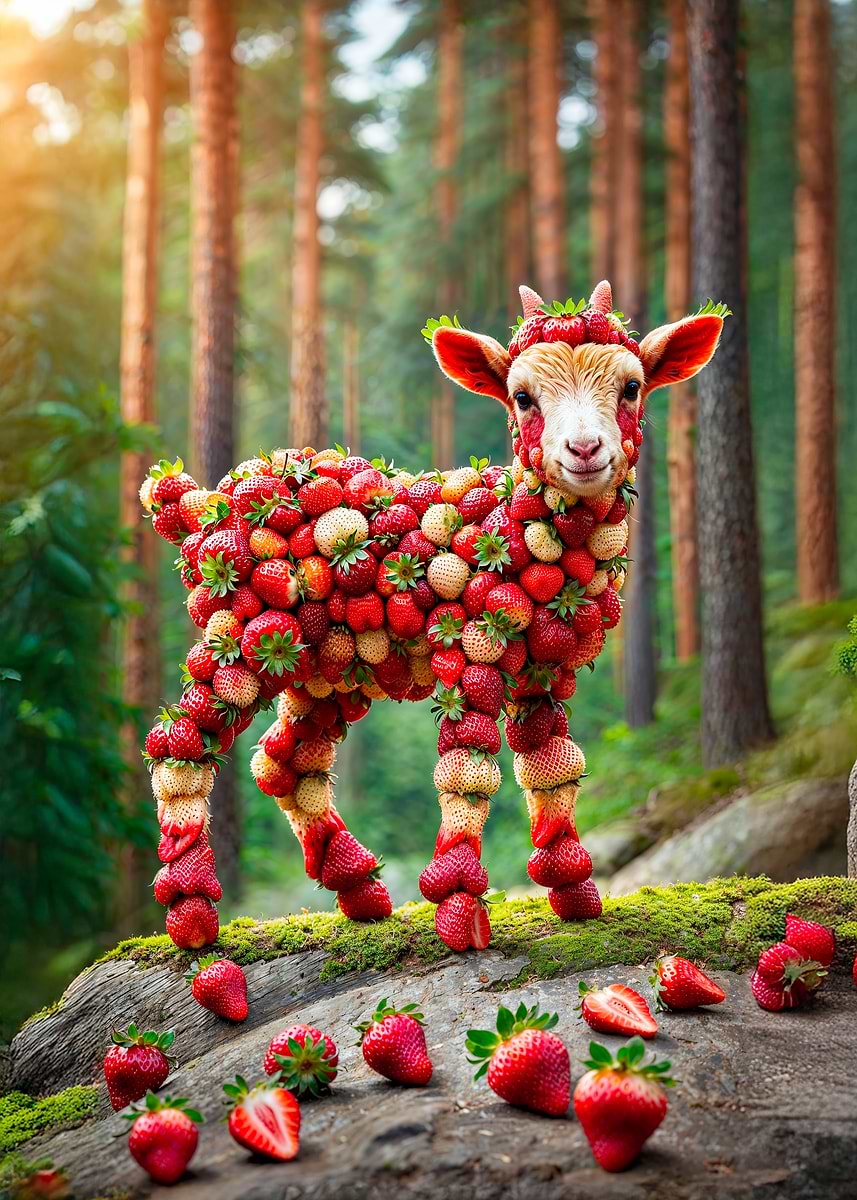 'Strawberry Goat' Poster, picture, metal print, paint by shakes | Displate