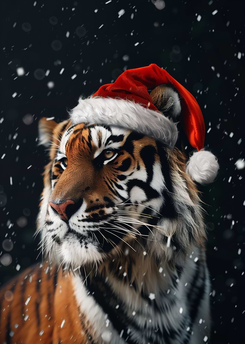 'Festive Tiger Christmas' Poster, picture, metal print, paint by Frank ...