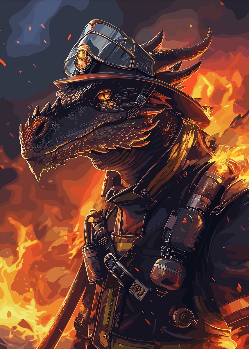 'Firefighter Dragon' Poster, picture, metal print, paint by Gomes ...