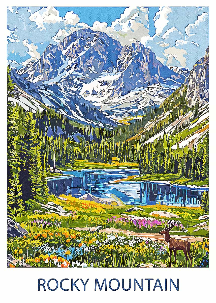 'Rocky Mountain Landscape' Poster, picture, metal print, paint by ...