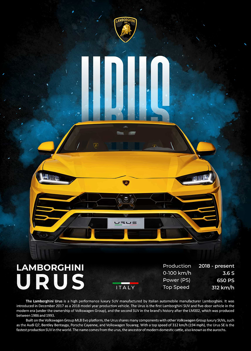 'Lamborghini Urus SUV' Poster, picture, metal print, paint by Joko ...