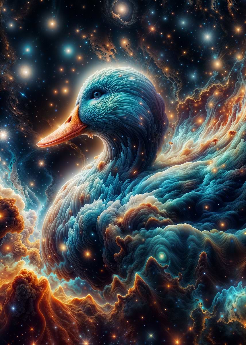 'Cosmic Nebula Duck' Poster, picture, metal print, paint by HyperArt | Displate