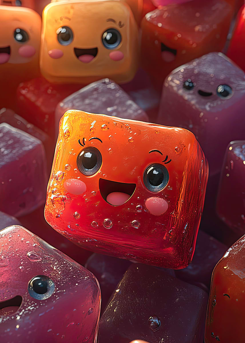 'Smiling Jelly Cubes' Poster, picture, metal print, paint by Mangi tan ...