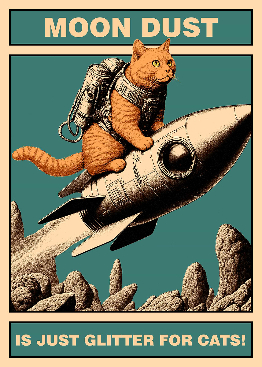 'Cat Astronaut on Rocket' Poster, picture, metal print, paint by ...