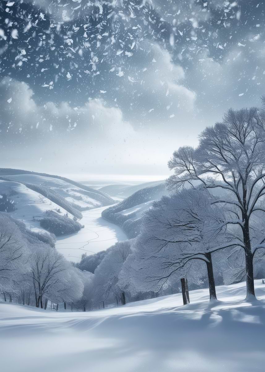 'Snowy Winter Landscape' Poster, picture, metal print, paint by ...