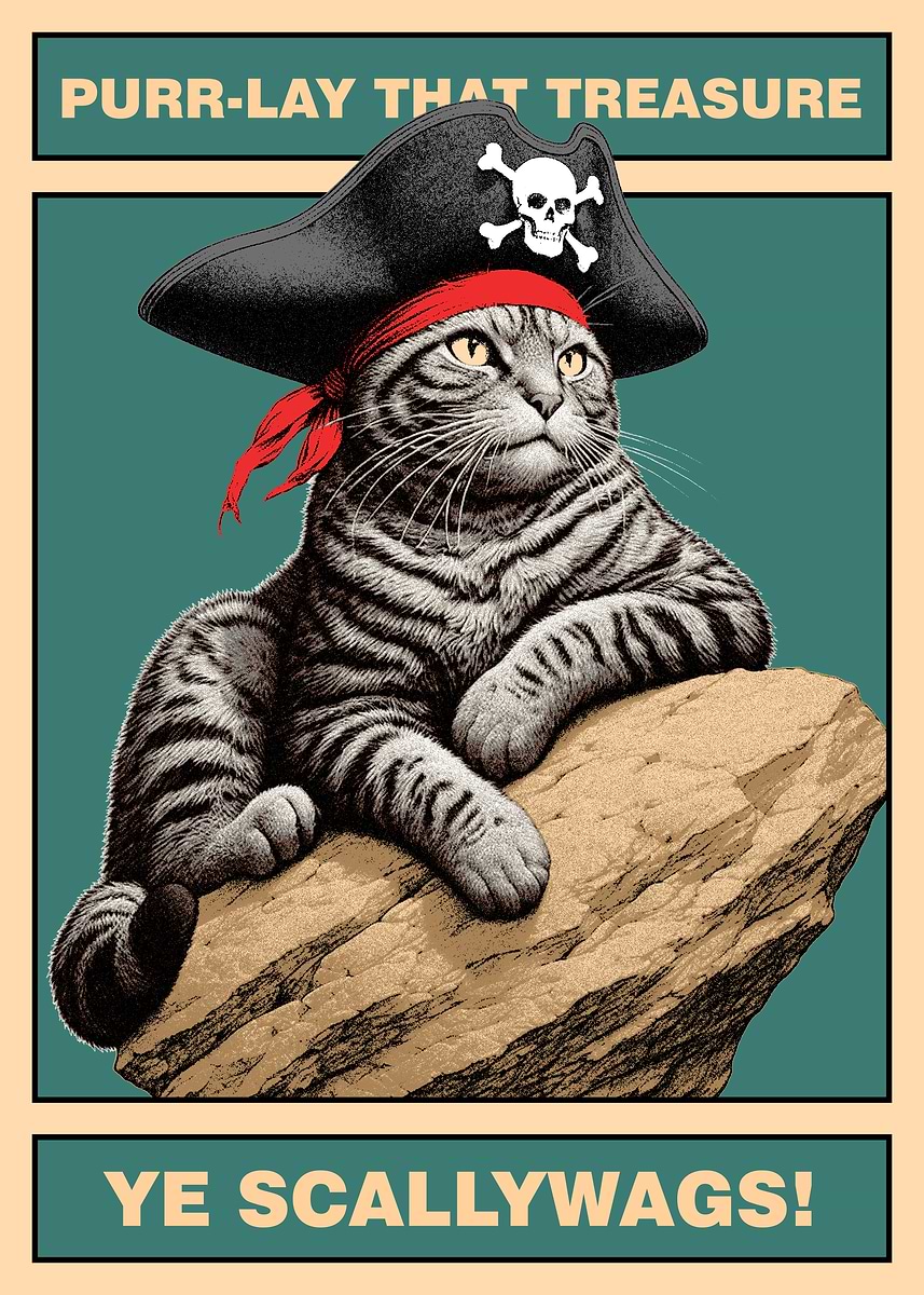 'Pirate Cat Poster' Poster, picture, metal print, paint by Parasocial ...