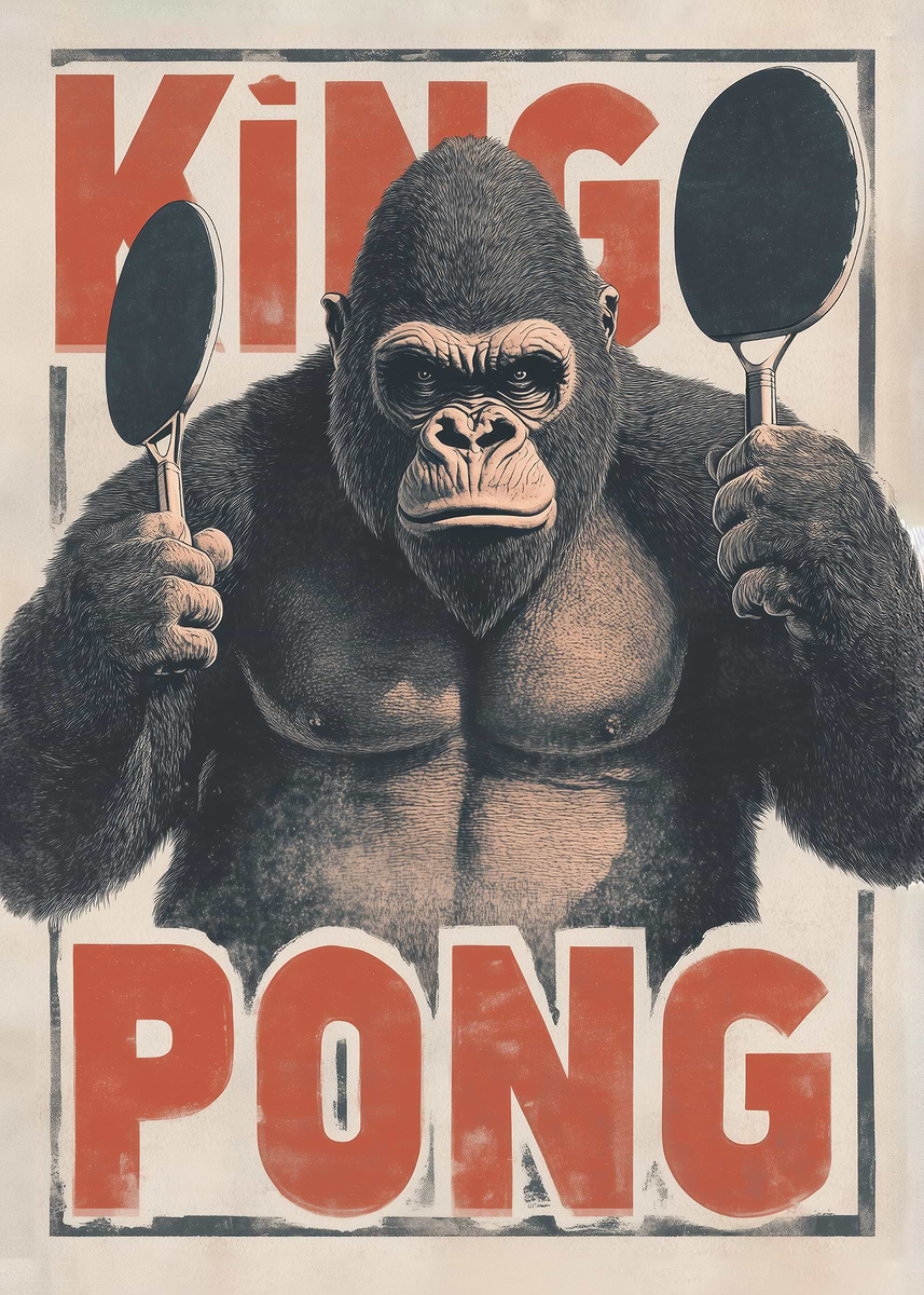 'King Kong Ping Pong ' Poster, picture, metal print, paint by Marie K ...