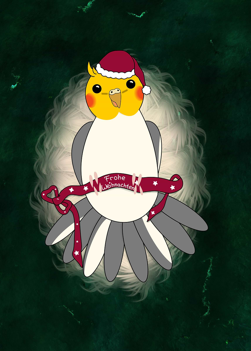'Christmas Cockatiel with Cheerful Wishes' Poster, picture, metal print ...