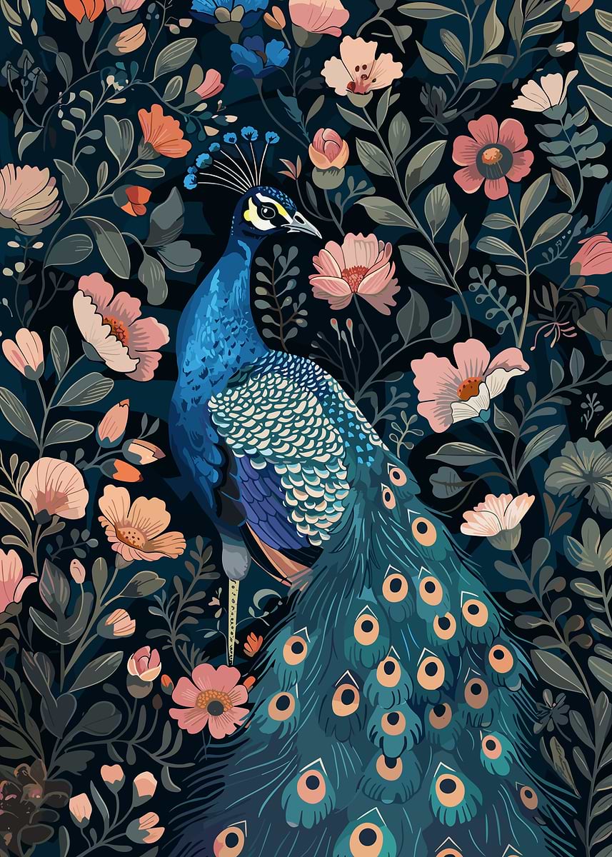 'Peacock in Bloom' Poster, picture, metal print, paint by Kai Tanaka ...